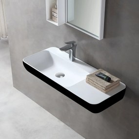 Umyvadlo závěsné / na desku TWG202 - minerální odlitek (Solid Stone) - černá/bílá matná - 90 × 40 × 12 cmMinerální kompozit - černá / bílá matná - 90