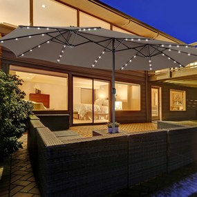Costway 470 cm Velký dvojitý deštník na terasu s 48 solárními LED světly