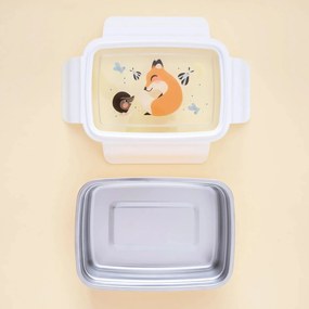 PETIT MONKEY Svačinový box Bento Fox, oranžová barva, bílá barva, kov, plast