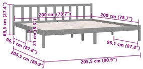 vidaXL Marketos Rám postele šedý masivní borové dřevo 200 x 200 cm