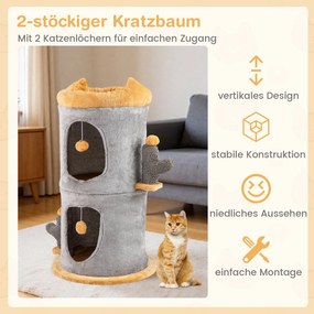 Costway 2 příběhový kočičí dům, roztomilý kočičí strom s 2 útulnou kočičí