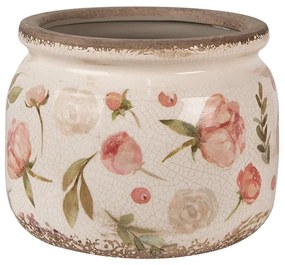 Béžový keramický obal na květináč s růžovými květy Olia L - Ø 20*15 cm