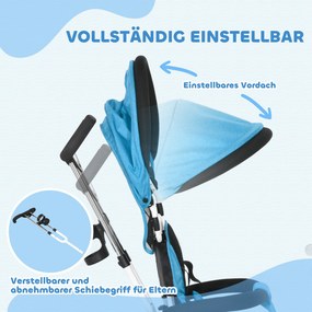 HOMCOM 6v1 Tříkolka s Plochým Řídítkem, Dětská Tříkolka s Odnímatelnou Slunečníků, Balance Bike s 5-bodovým Bezpečnostním Pásem, Košíkem, Držákem na …