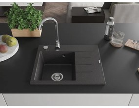 Mexen Ben, 1-komorový granitový dřez 600x500x190 mm, levý+ chromový sifon, černá skvrnitá, 6522605000-76
