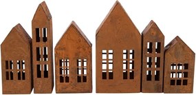 Set 6ks rezavá dekorace ve tvaru domku Rustic Charm - 27*3*14 cm
