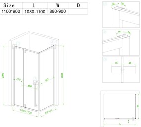 BPS-koupelny Obdélníkový sprchový kout HYD-OK16BS 110x90 černá/transparent - bez vaničky