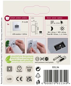 Paulmann 93134 Edge Quadro, svítidlo do stěny se senzorem, 1x1,2W LED 2700K, matný chrom, 8x8cm