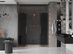 Mexen Velar Duo, posuvné sprchové dveře do otvoru 200 cm, 8mm šedé sklo, měděná matná, 871-200-000-42-65