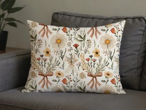 Polybavlněný povlak na polštář FLORAL RIBBON POLY 70x90 cm, krémový