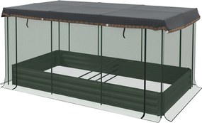 Zvýšený zahradní záhon Outsunny, ocelový, květináč s ochranou proti ptákům a sluneční clonou, zahradní postel na balkon, terasa, tmavě šedá, 230 x 110