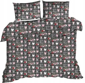 Povlečení z kůry 140x200 šedá srdce růžová zip