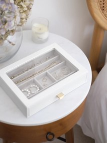 Krabička na šperky Stackers s 6 přihrádkami se zásuvkou a skleněným víkem classic růžová
