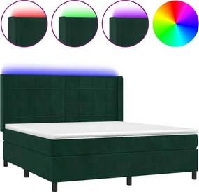Box spring postel s matrací a LED tmavě zelená 160x200 cm samet 3139574