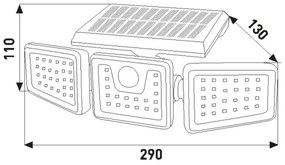 LED Solární reflektor se senzorem LED/14W/3,7V 1800 mAh IP44