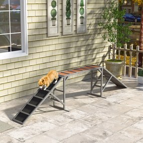 PawHut Agility lávka pro psy s bezpečnostní tyčí protiskluzový povrch odolný proti povětrnostním vlivům agility vybavení do 40 kg 335x55x60 cm šedá