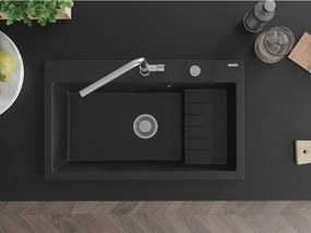 Mexen Omar žulový dřez 1-komorový 800 x 480 mm, černý/stříbrný metalik, sifon chrom - 6520801005-73