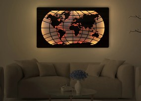 Li-Go "Mapa světa rovnoběžky" světelný RGBW obraz 230V 125x74 cm provedení povrchu: dub světlý