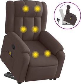 Zvedací masážní polohovací křeslo tmavě hnědé textil 3205333