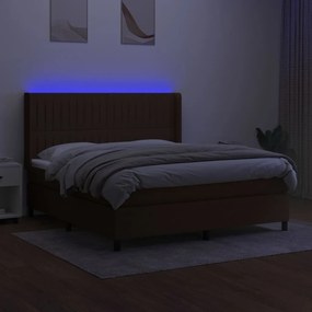 Box spring postel s matrací a LED tmavě hnědá 160x200 cm textil 3138488