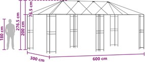 Rám altánu bez látky altánu 6 x 3 m Černá Ocel 3376006