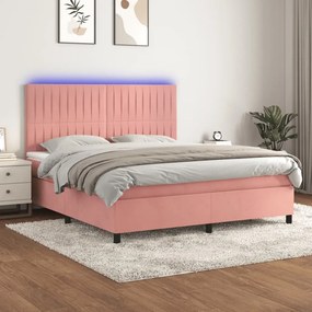 Box spring postel s matrací a LED růžová 160x200 cm samet,  3136256