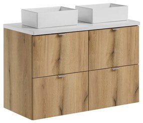 Závěsná skříňka Nova Oak Gaja s deskou a umyvadly 100 cm dub evoke/bílá