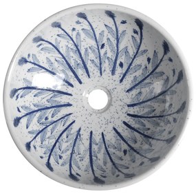 Sapho PRIORI keramické umyvadlo průměr 41 cm s modrým vzorem bez přepadu bílá PI028
