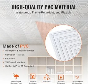 Stropní dlaždice 12-balení 24 × 24 V PVC Snadná instalace Bílý echo vzor