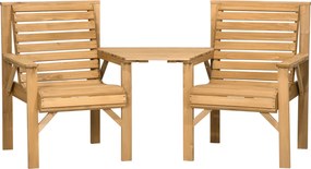 Outsunny 3dílný odolný dřevěný bistro set – laťkový design s otvorem pro slunečník, hnědý (smrk) | Aosom