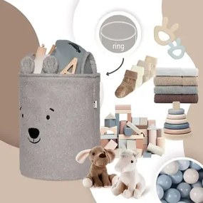 Sipo Premium Bouclé se šňůrkou Bear šedá / Koš na hračky / 43 l