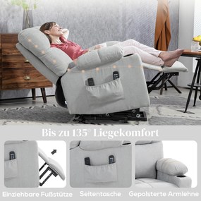 HOMCOM Křeslo pro seniory se stojanem, elektrické, se 3 režimy, 8 masážními body, vyhřívání, pěnové, 91 x 95 x 109 cm, světle šedé| Aosom
