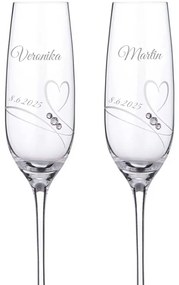 Dekorant Svatební sklenice na šampaňské Romance s krystaly Swarovski 200 ml 2KS