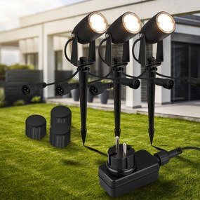BRI 3927035 CONNECT TO SHINE startovací sada 12V zahradní osvětlení - trafo, 3x LED bodové svítidlo se zápichem, nastavitelné, IP65, černá - BRILONER