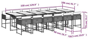 13dílný zahradní jídelní set s poduškami světle šedý polyratan