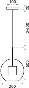 Toolight - Skleněná závěsná lampa loft APP557-1CP 20cm 1xE27 60W, černá, OSW-08750