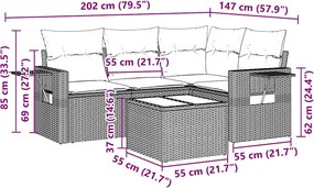 5dílná zahradní sedací souprava a podušky světle šedá polyratan 3252459