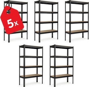 Akce 5x Regál 168x160x60 cm profesionální 4-policový, nosnost 160 kg - černý