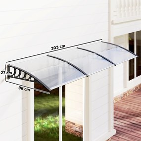 Outsunny 303x96 cm Ochranná Markýza pro Venkovní Dveře a Okna proti Slunci a Dešti s Hliníkovou Slitinou a Průhledným Polykarbonátem