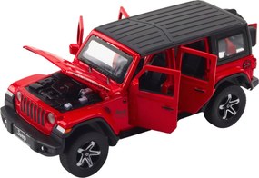 LEAN Toys Sada: terénní auto, karavan, kovové, pohon, světla, zvuky, červená, 1:32