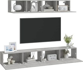4dílný set TV skříněk betonově šedý kompozitní dřevo 3114529