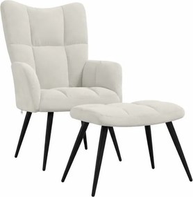 křeslo relaxační, s podnožkou, odpočinkové, ušák, kov/samet, 98x63x69 cm, černá/bílá, Dekorino KR20260021