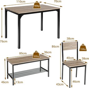 Costway 4dílná sada jídelního stolu kuchyňský stůl se 2 židlemi a 1 lavicí