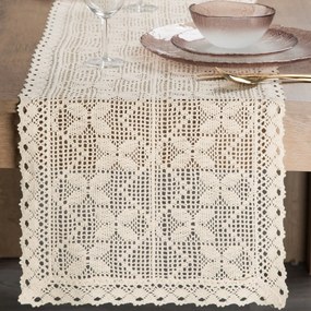 EUROFIRANY AŽUROVÝ BĚHOUN NA STŮL MARTHA 40X140 CM SVĚTLEBÉŽOVÝ
