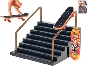 Prstový skateboard s rampou schodiště / Fingerboard / kov a plast / 9,