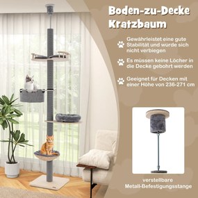 Costway Cat tree strop vysoký 236-271 cm od podlahy ke stropu kočičí nábytek