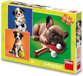 DINO Puzzle Psí sportovci / 3x55 dílků / od 5 let