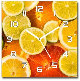Wallmuralia Skleněné hodiny čtverec Citrusové ovoce 30x30 cm