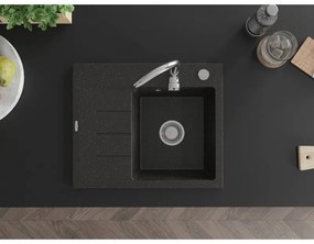 Mexen Ben, 1-komorový granitový dřez 600x500x190 mm, pravý + chromový sifon, černá-zlatá metalíza, 6523605000-75