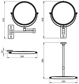 Gedy Gedy, GAIA závěsné kosmetické zrcadlo, průměr 230mm, oboustranné, zlato mat, CO202488