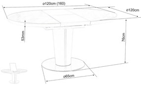 Rozkládací jídelní stůl 120-160 cm Oris (bílá) (pro 4 až 6 osob). 1050666